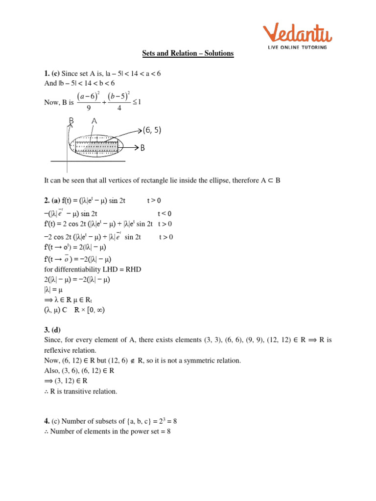 JEE Mathematics - Sets and Relation - Solutions | PDF