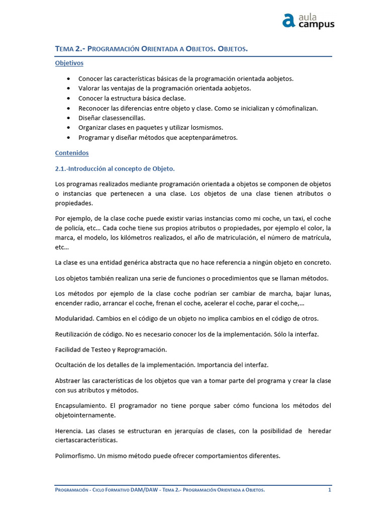 Teoría+Tema+2.+Programación+Orientada+a+Objetos.+Objetos | PDF | Objeto (informática) | Herencia ...