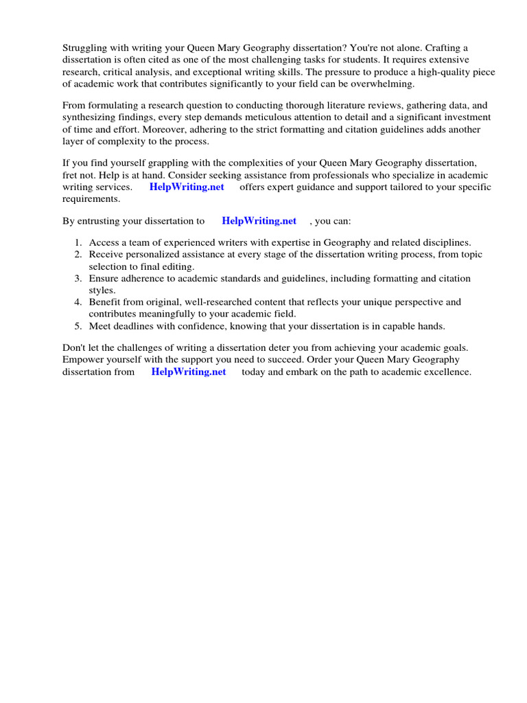 Queen Mary Geography Dissertation | PDF | Thesis | Expert