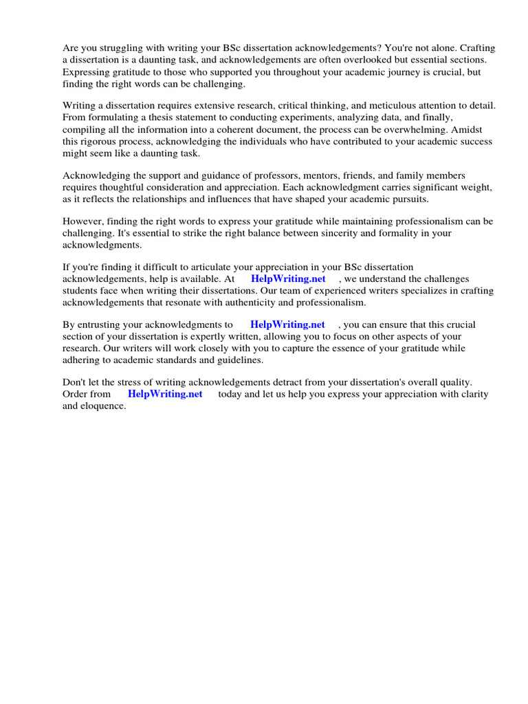 Bsc Dissertation Acknowledgements | PDF | Thesis | Science