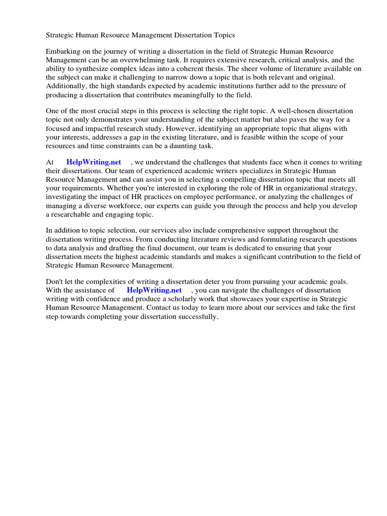 Strategic Human Resource Management Dissertation Topics | PDF | Human ...