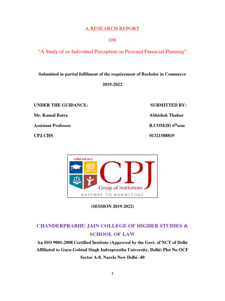 A Research Report ON "A Study of An Individual Perception On Personal ...