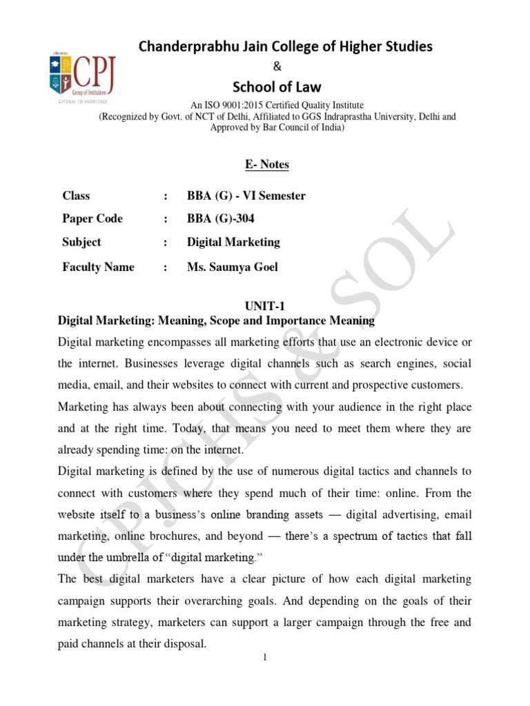 Digital Marketing Notes for BBA VI Semester | PDF | Digital Marketing ...