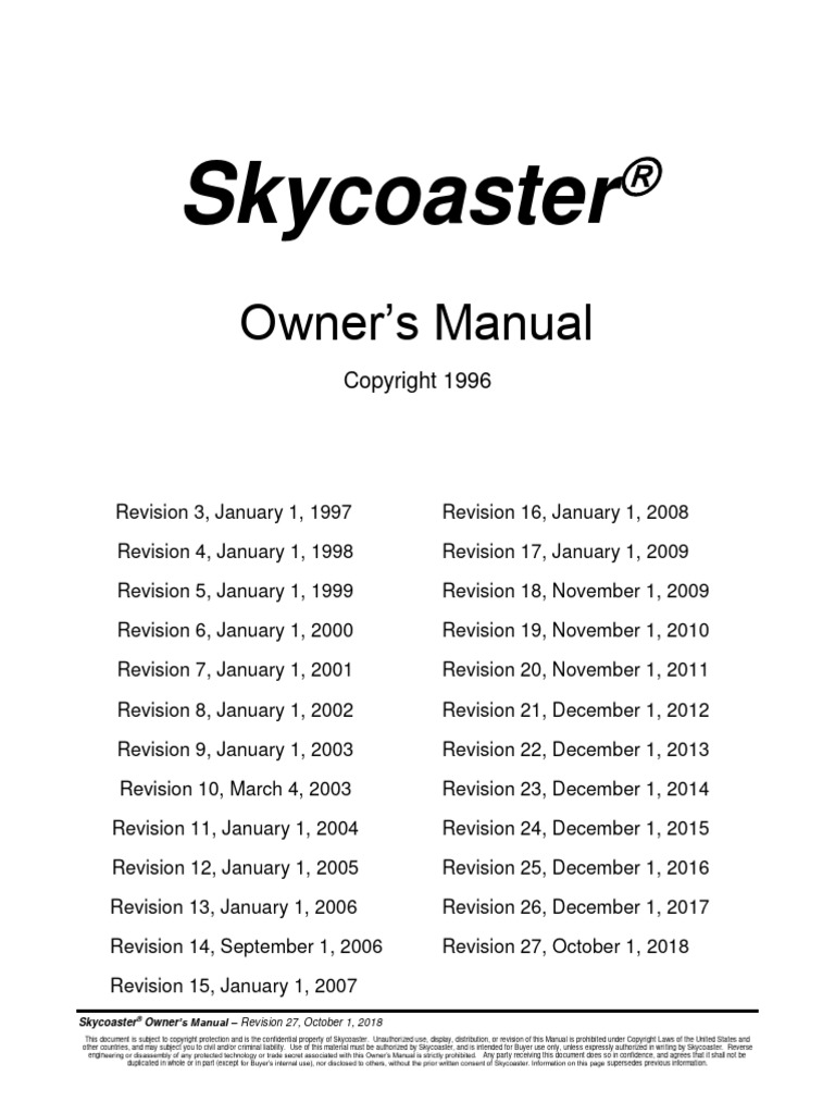 2019 Skycoaster Owners Manual | PDF | Trade Secret | Copyright