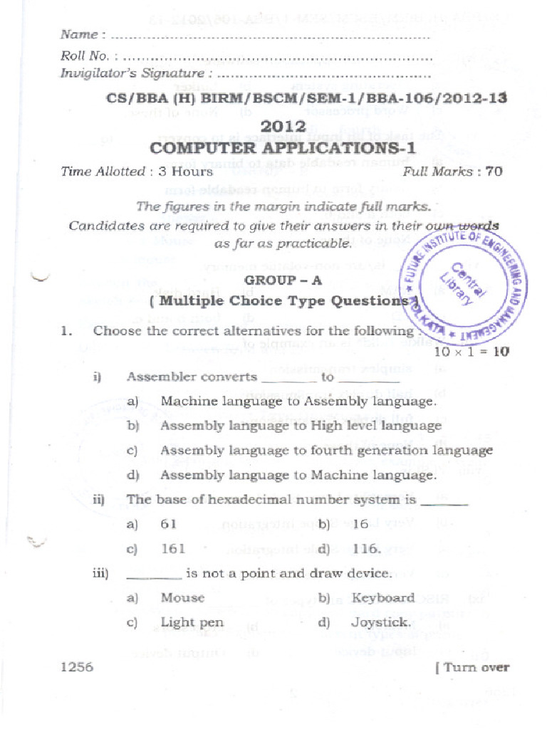 Computer Applications1 - BBA106 - 2012 | PDF