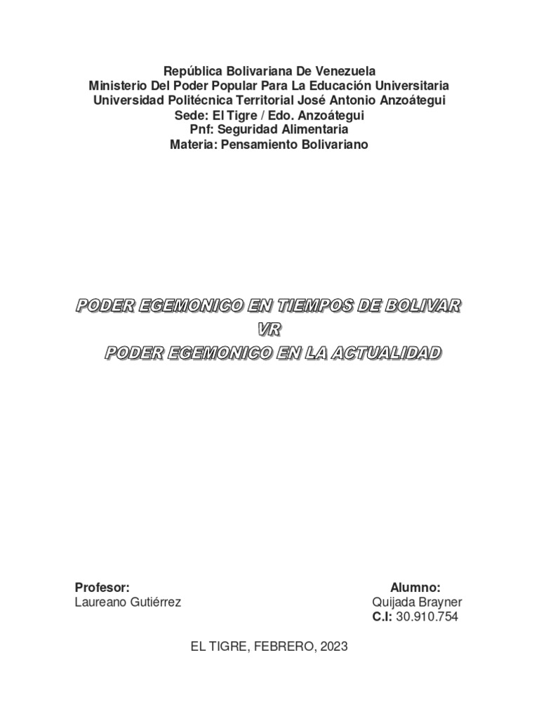 Poder Egemonico. Brayner Quijada | PDF | Hegemonía | Ciencias Políticas
