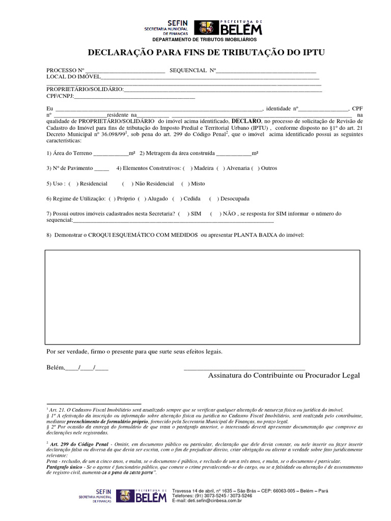 Declaracao para Fins de Tributacao de Iptu 3 | Download grátis PDF ...
