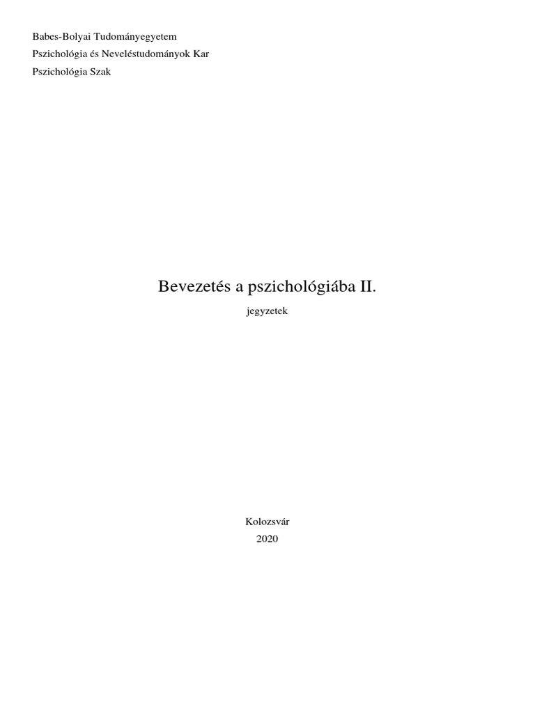 Bevezetés A Pszichológiába - Jegyzetek | PDF