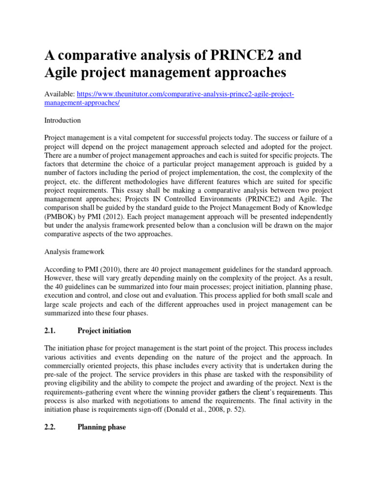 A Comparative Analysis of PRINCE2 and Agile Project Management Approaches | PDF | Scrum ...