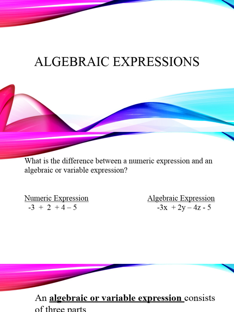 Algebraic Expressions PPT | PDF | Polynomial | Multiplication
