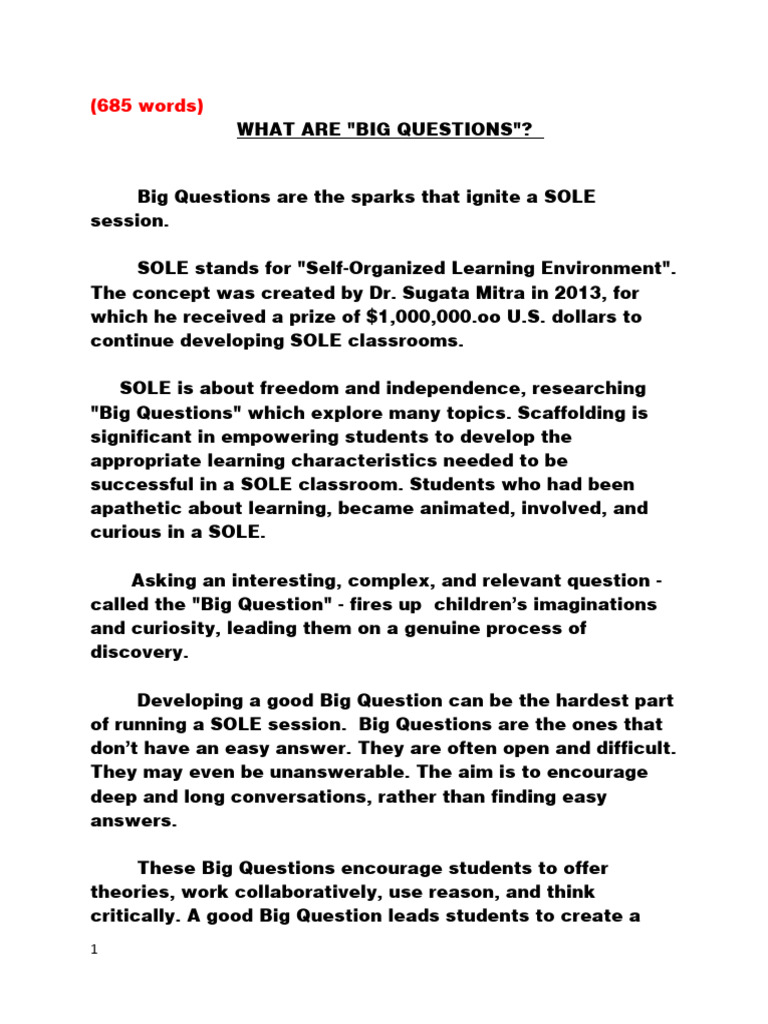 Understanding Big Questions in SOLE | PDF | Curiosity | Learning
