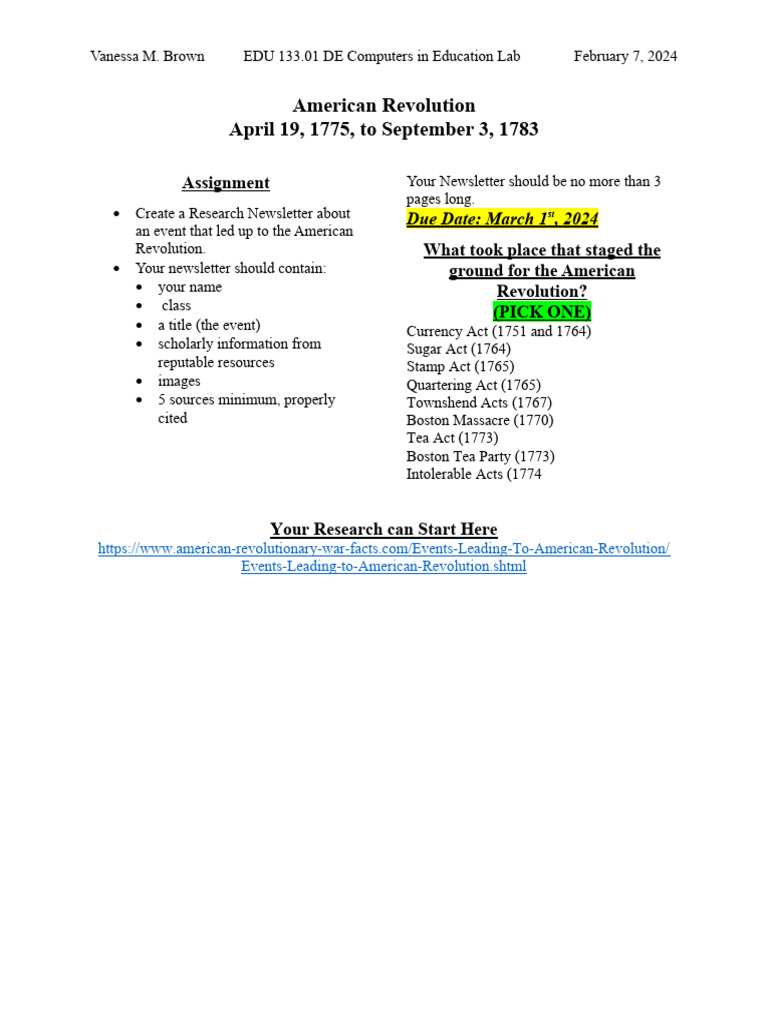 Week 4 Lab Excersise American Revolution Newsletter | PDF | American ...