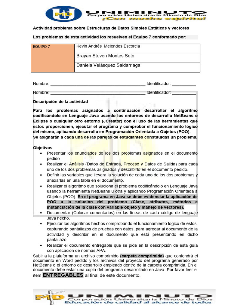 Guia Actividad Problemas - Equipo7 - Estructuras de Datos (Problemas Estructuras Simples y ...
