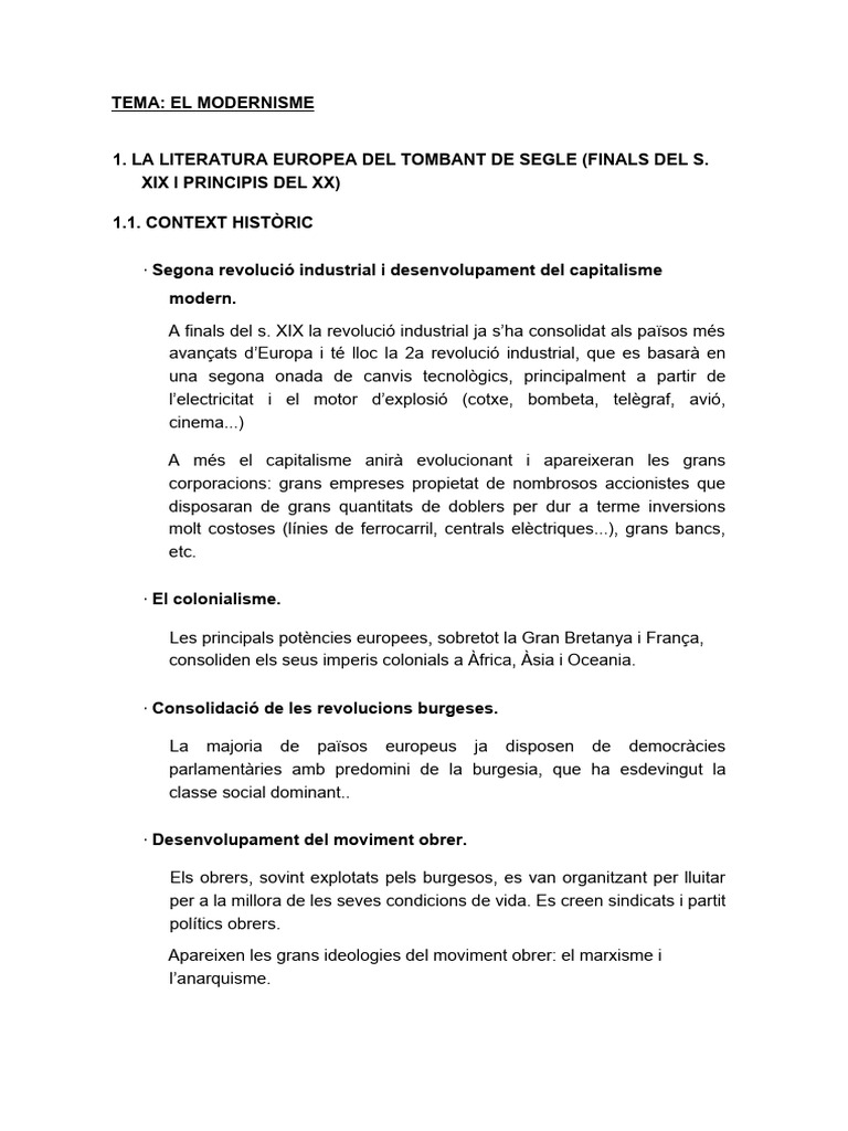 T3. El Modernisme - Apunts | PDF