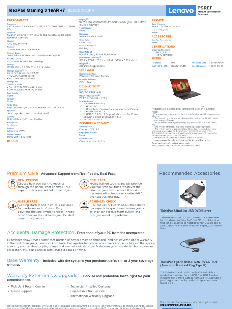 IdeaPad Gaming 3 16ARH7 82SC009QFR | Download Free PDF | Usb | Computing