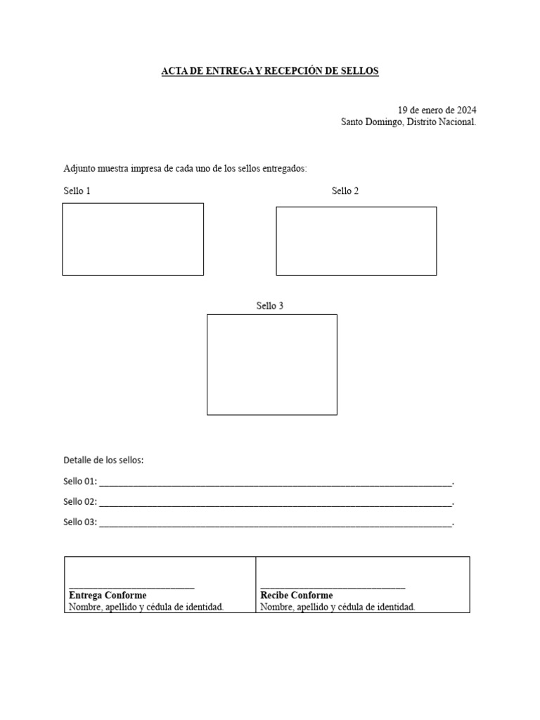Acta de Entrega y Recepción de Sellos | PDF