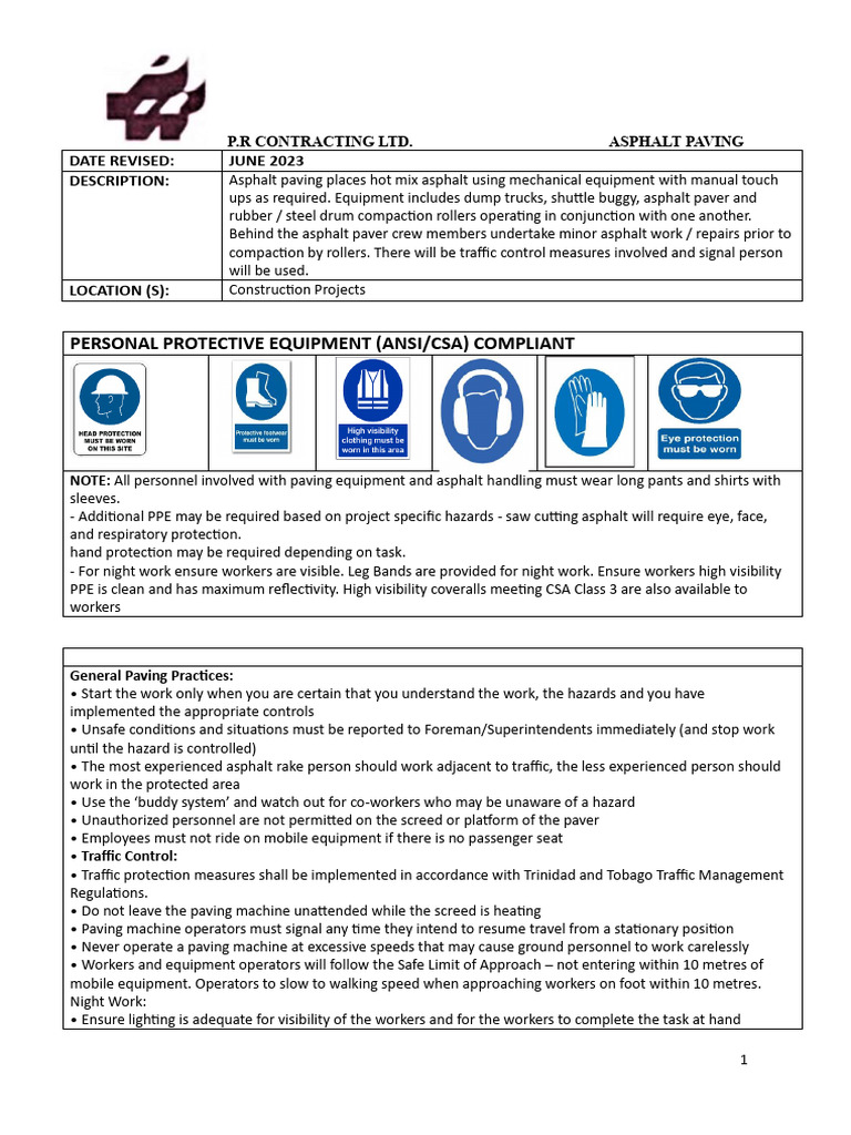 Asphalt Paving Safety Procedures | PDF | Personal Protective Equipment ...