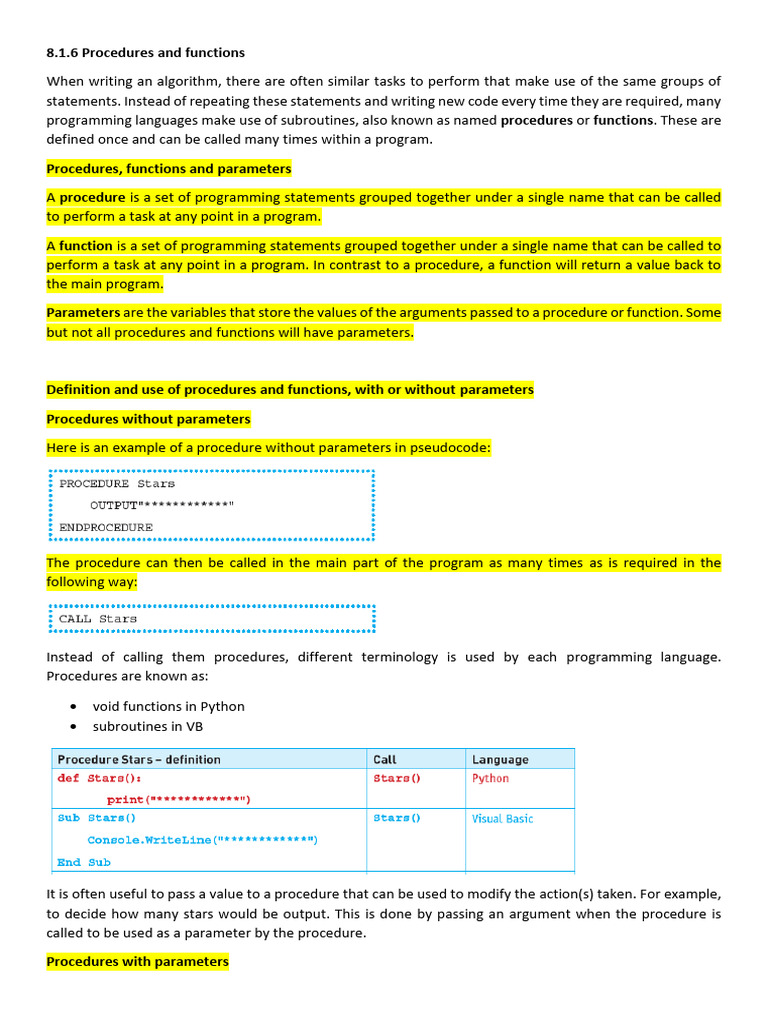 Procedures And Functions Pdf Parameter Computer Programming Software Development