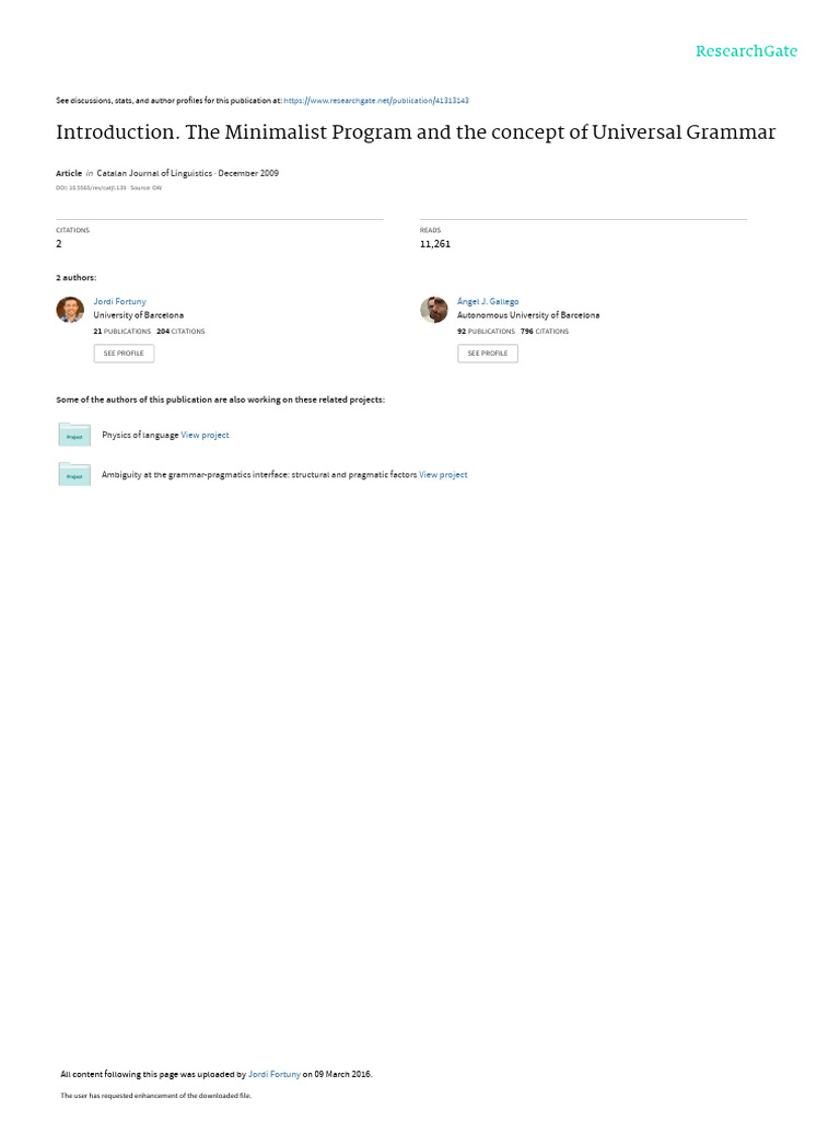 Introduction To Minimalist Program | PDF | Linguistics | Cognitive Science