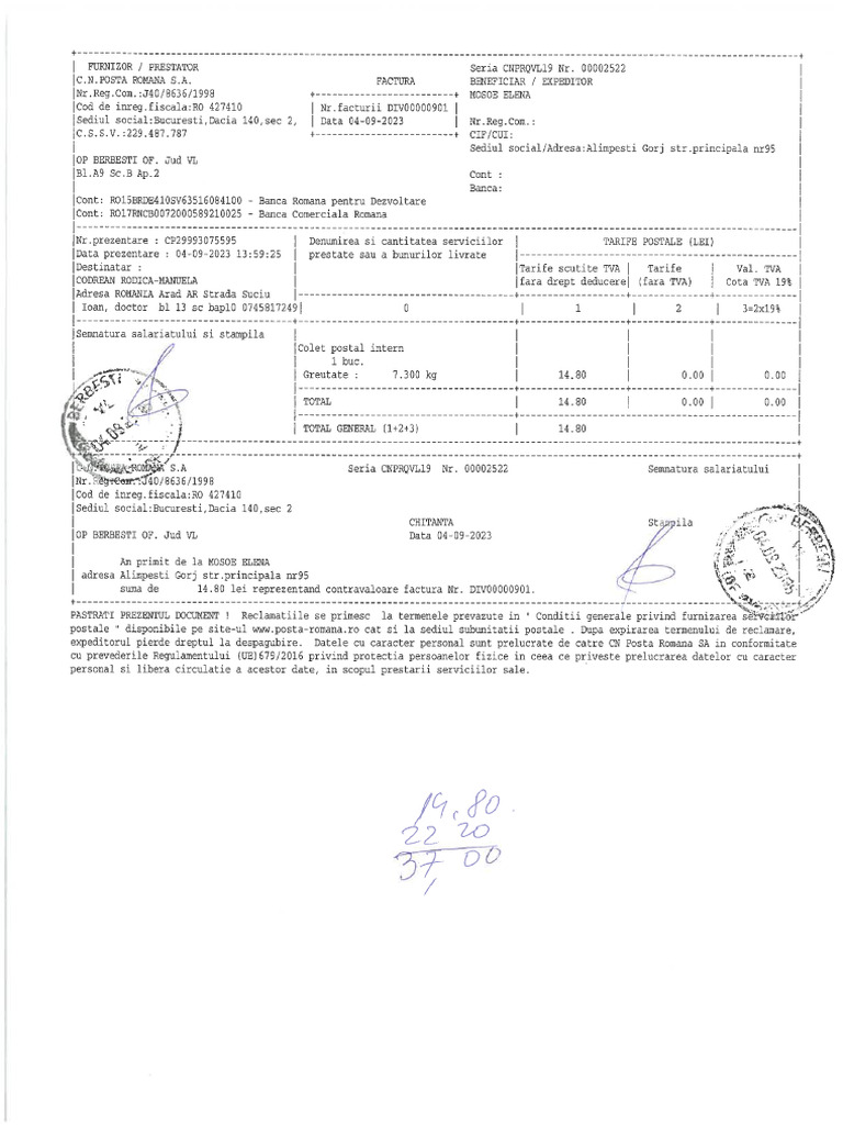 Chitanta Trimitere Pachet | PDF