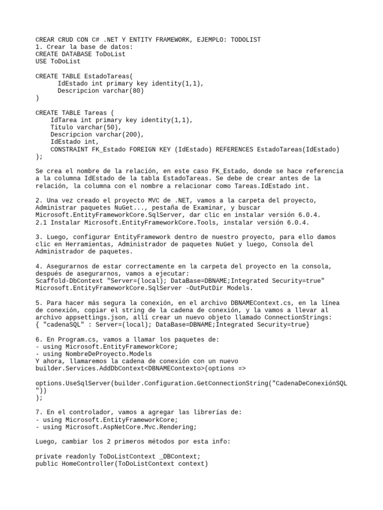 Crear Crud Con C Net Y Entity Fra Pdf C Sharp Lenguaje De Programación Servidor Sql De