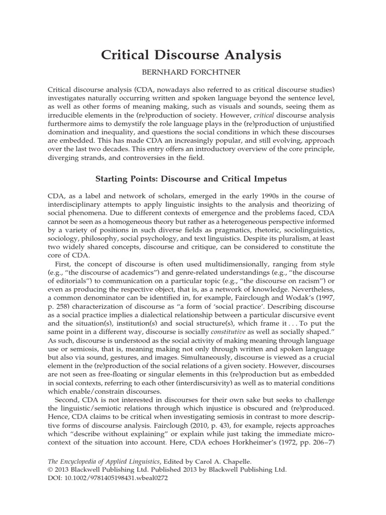 Forchtner. Critical Discourse Analysis | PDF | Discourse | Linguistics