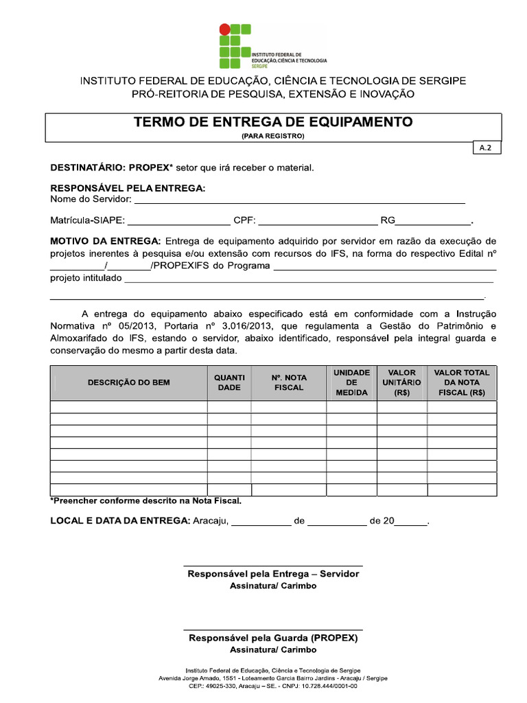 Termo Entrega de Ferramentas | PDF