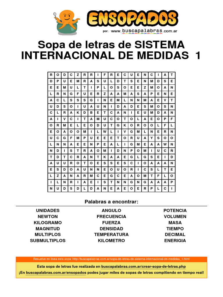 Sopa de Letras de Sistema Internacional de Medidas - 1 | PDF | Densidad ...