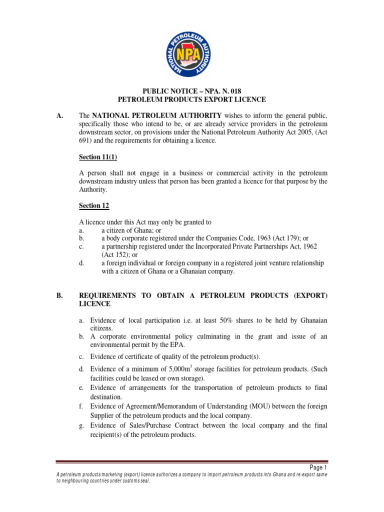 Petroleum Products Export Licence | PDF | License | Ghana