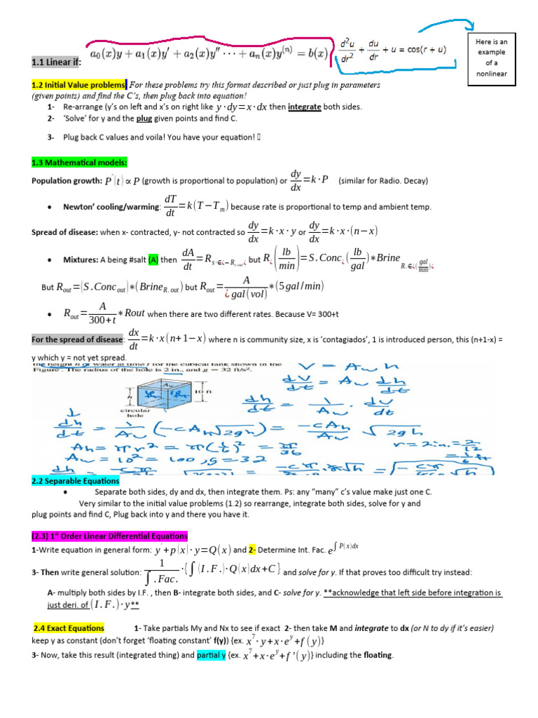 Eaxm 1 Notes | PDF | Equations | Subtraction