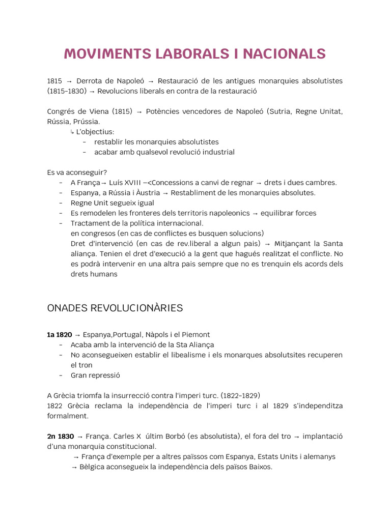 Esquema Unitat 4 - Moviments Liberals I Nacionals | PDF