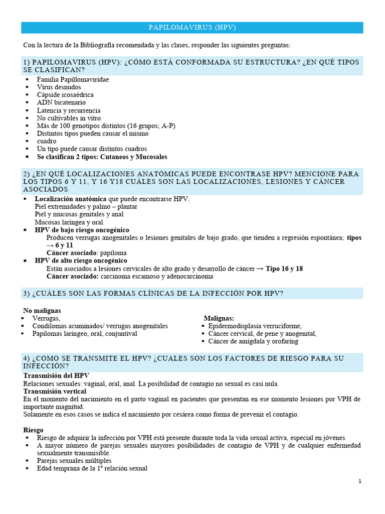 Cuestionario HPV | PDF | Enfermedades y trastornos | Especialidades Medicas