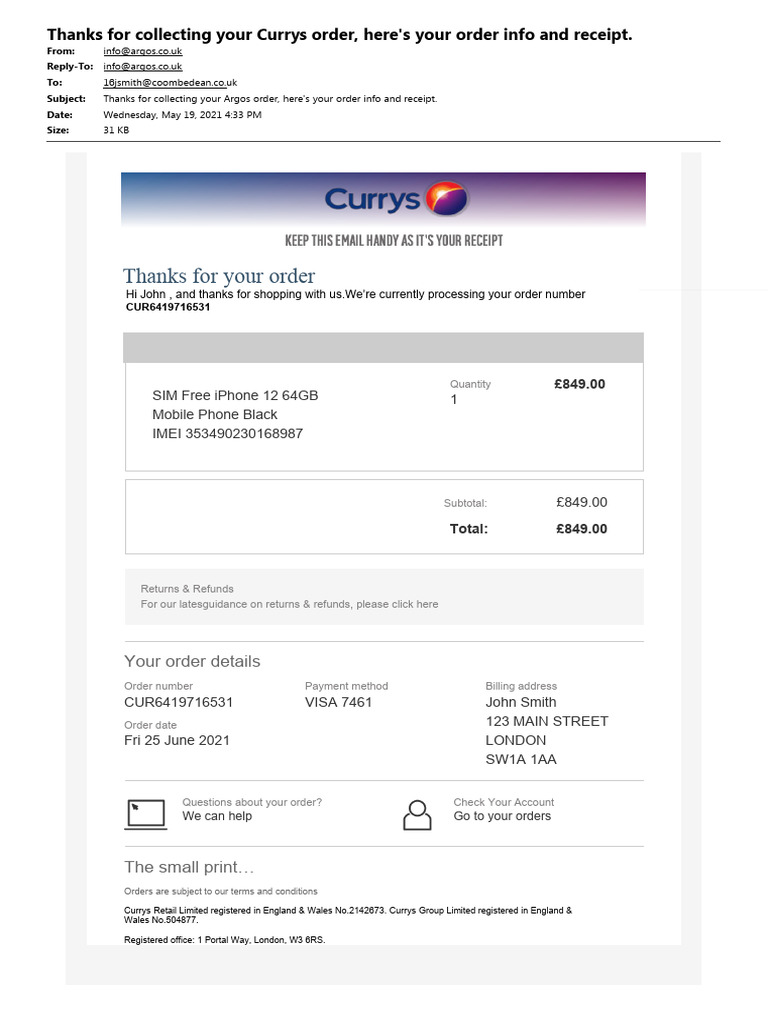 19 - Inbox - Thanks For Collecting Your Argos Order, Here's your-PDFA | PDF