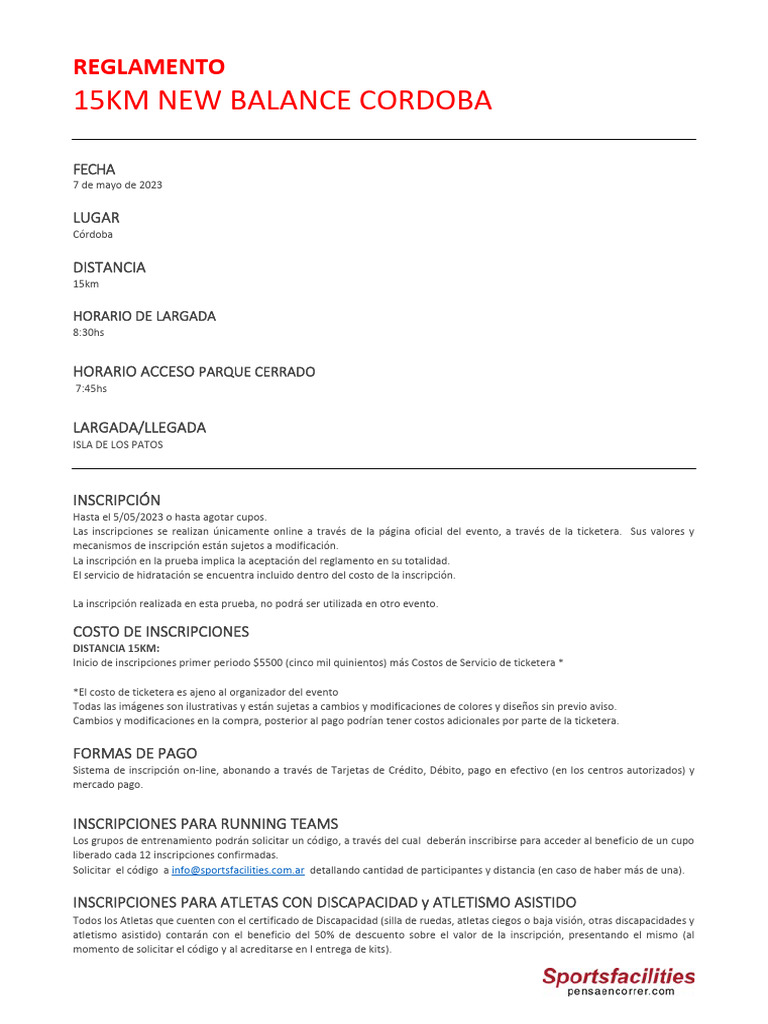 Reglamento 15km NB COR. 2023 1 | PDF | Documento de identidad | Deporte del atletismo