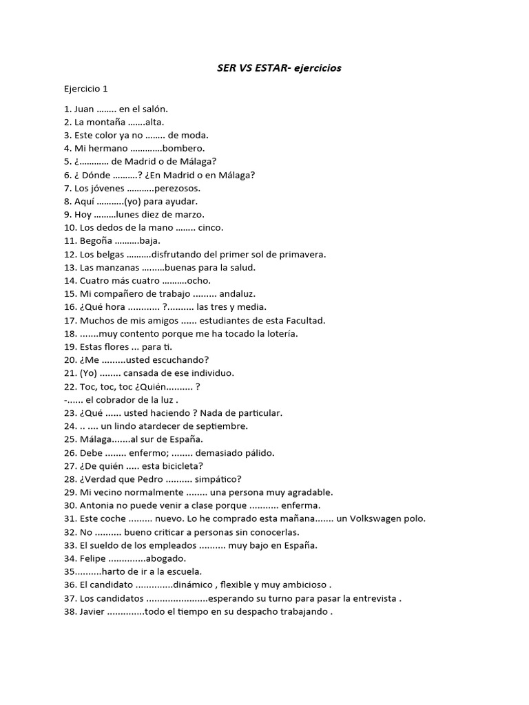 SER VS ESTAR - Ejercicios | PDF | Métodos y materiales de enseñanza | Arte