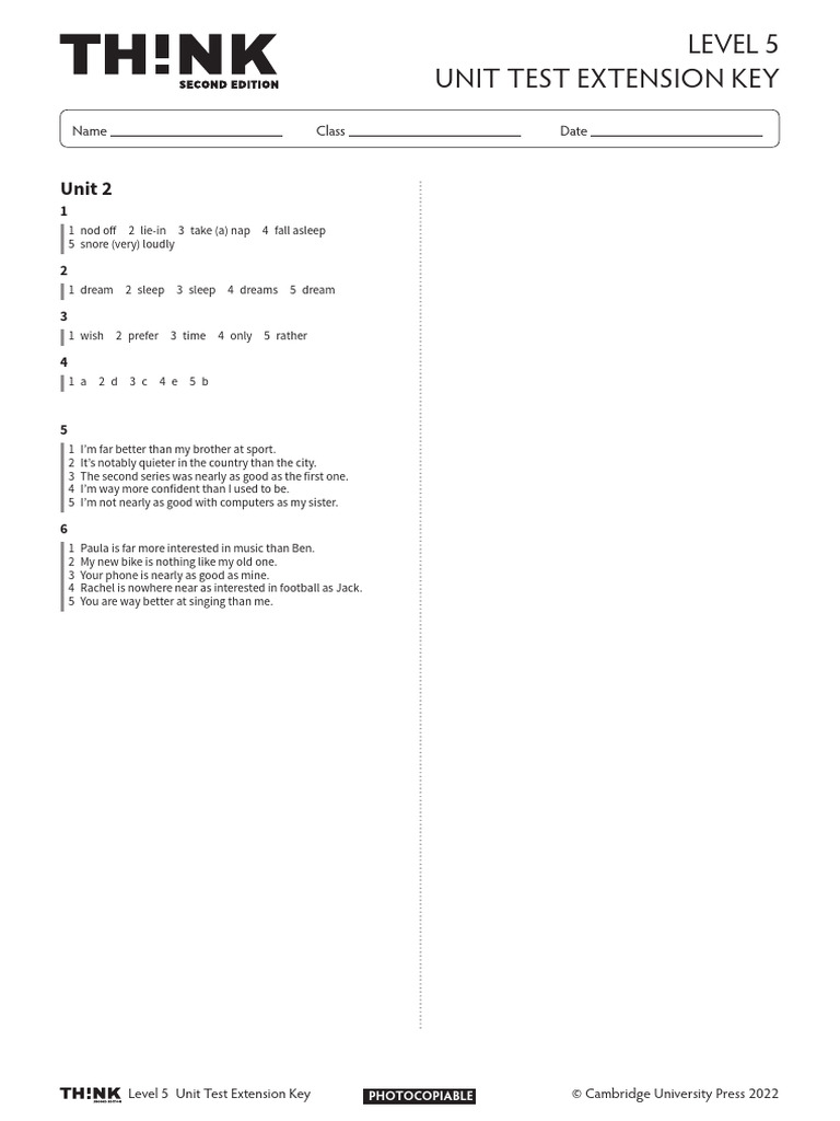 Thk2e BrE L5 Unit Tests Extension Answer Keys 2 | PDF