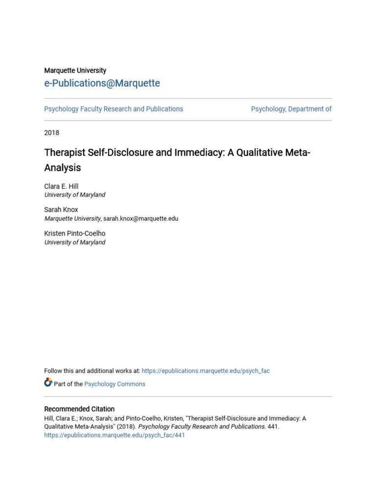 Therapist Self-Disclosure and Immediacy - A Qualitative Meta-Analy | PDF | Psychotherapy ...