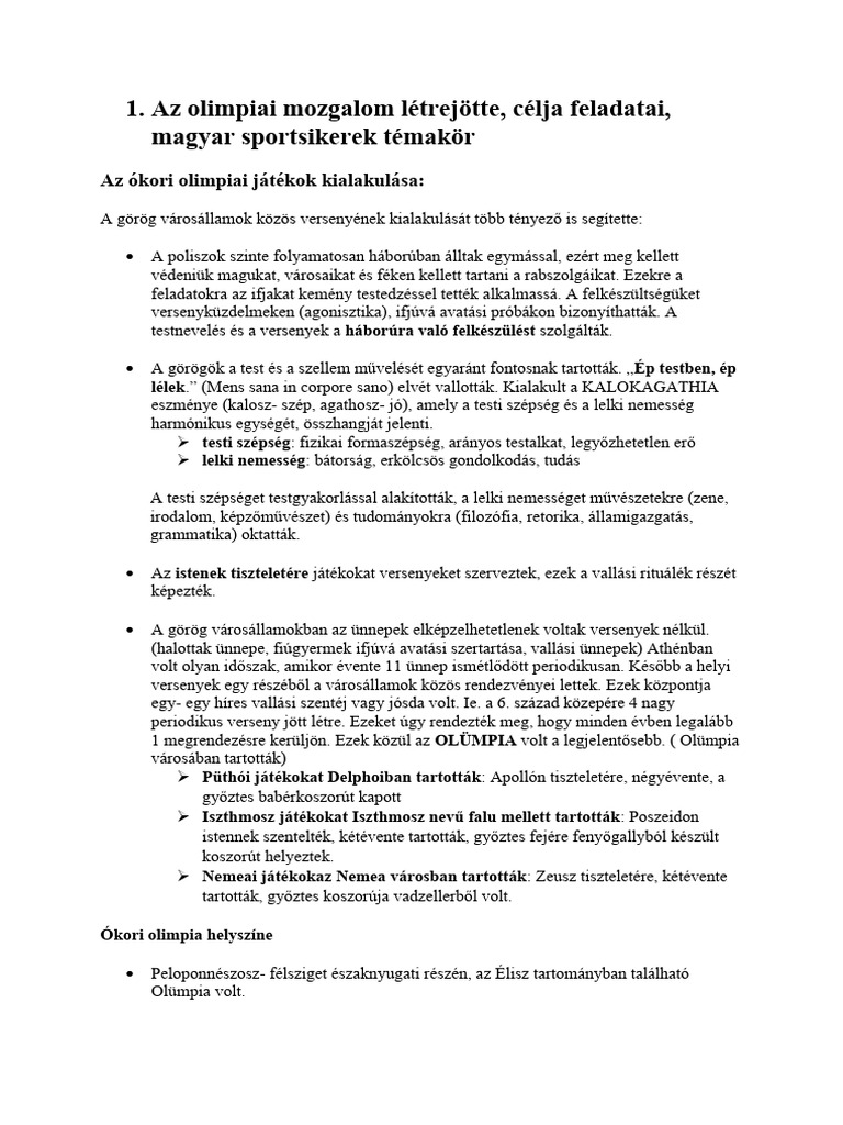 1. Az Olimpiai Mozgalom Létrejötte | PDF