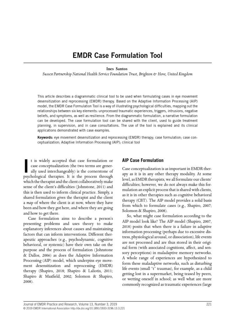 EMDR Case Formulation Tool Journal Article | PDF | Eye Movement ...