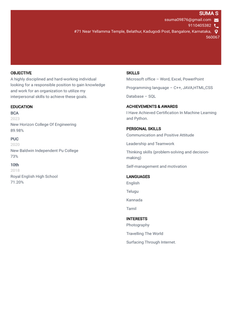 Suma - CV 202403190039573 | PDF | Computing