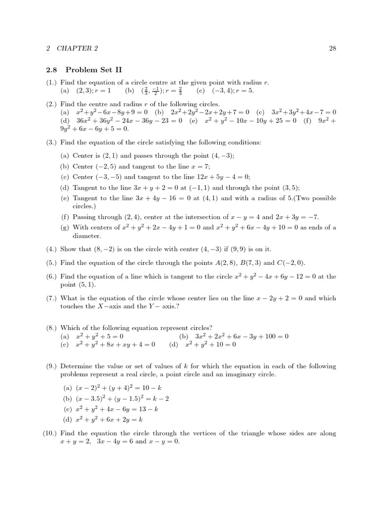 Problem Set 2-Conic Section-Circle | PDF