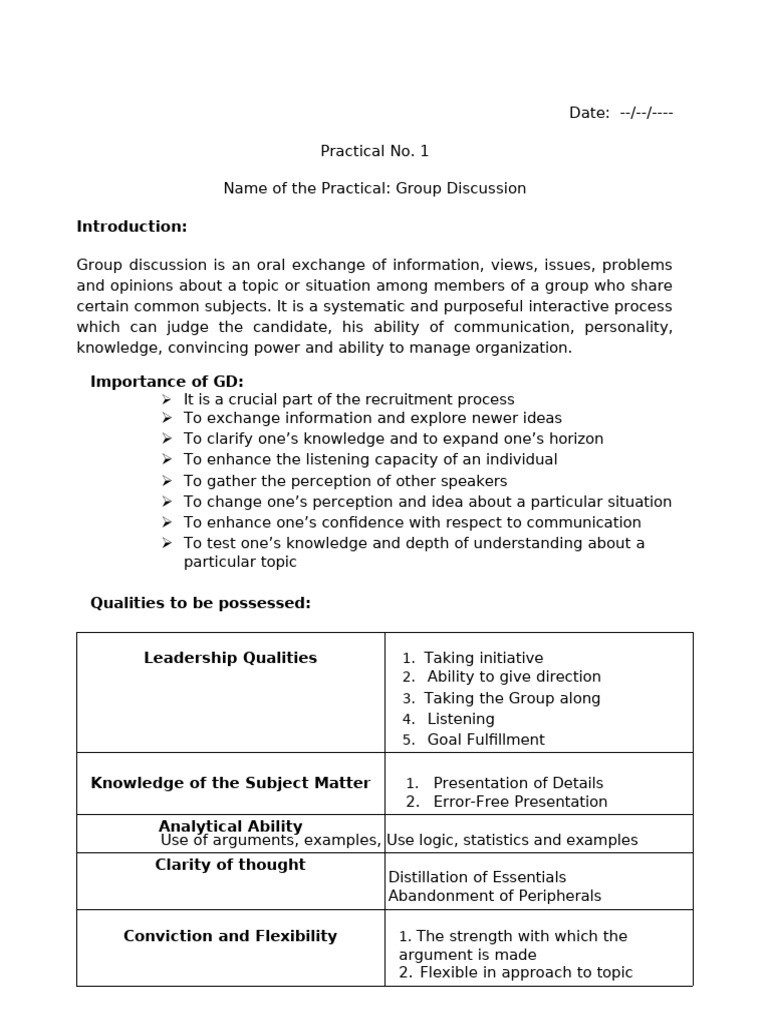 Pract 1 GD | PDF | Knowledge | Communication