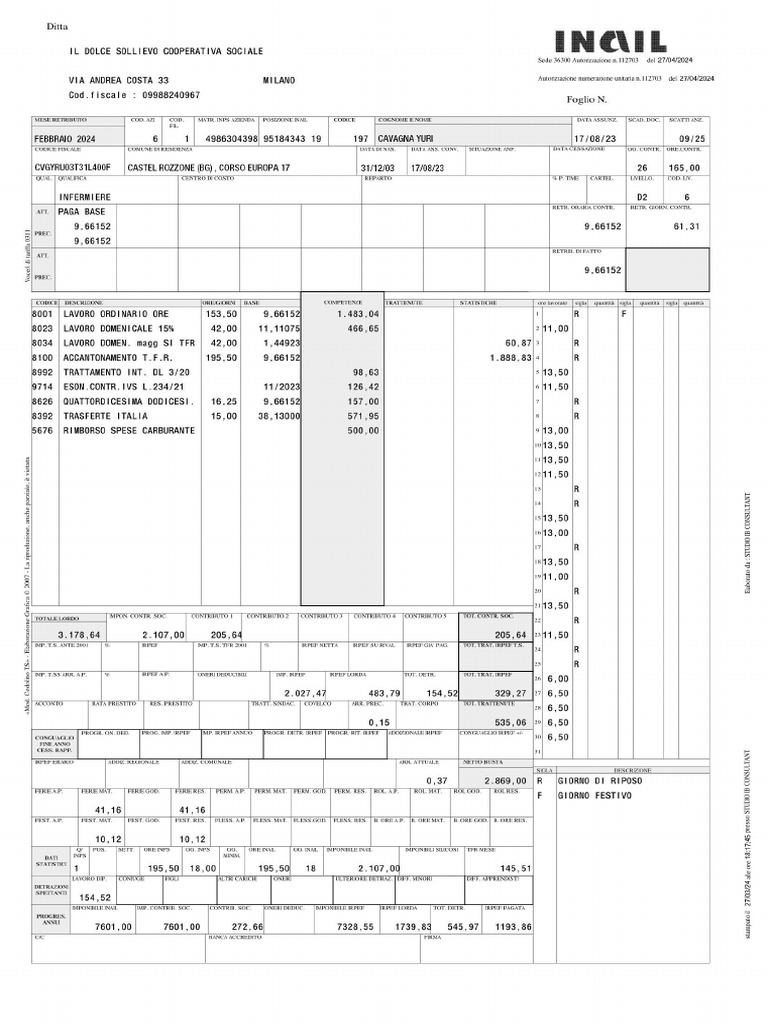 Busta Paga FEBBRAIO Ziad | PDF