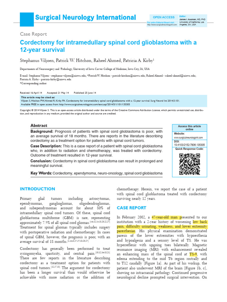 Surgical Neurology International: Cordectomy For Intramedullary Spinal ...