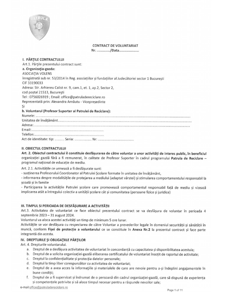Contract Voluntariat Profesor Suporter 2023-2024 | PDF