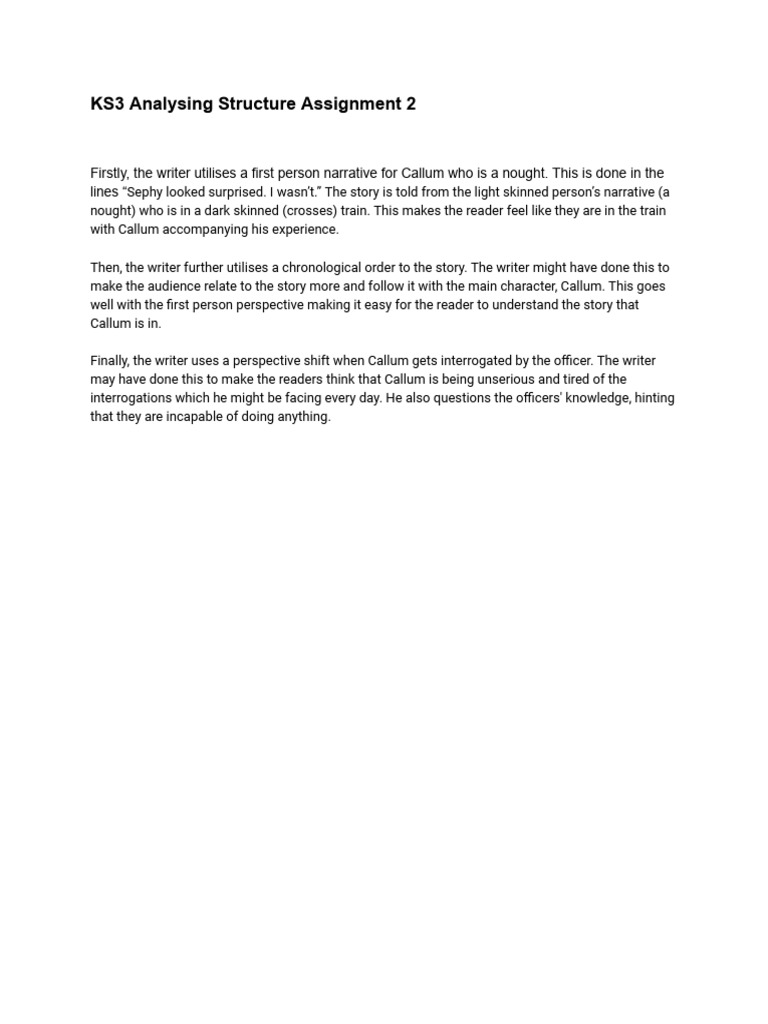 Ks3 Analysing Structure Assignment 2 Pdf