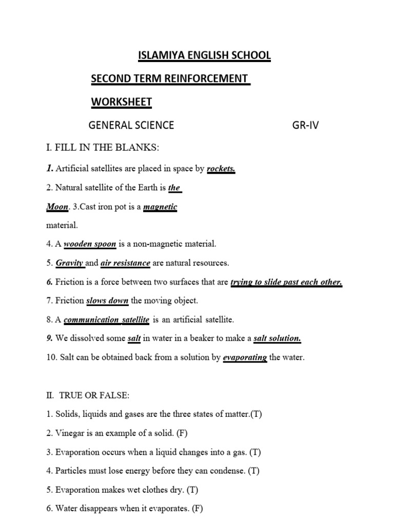 Ii Term Reinforcement Worksheet Grade 4 | PDF | Water | Liquids