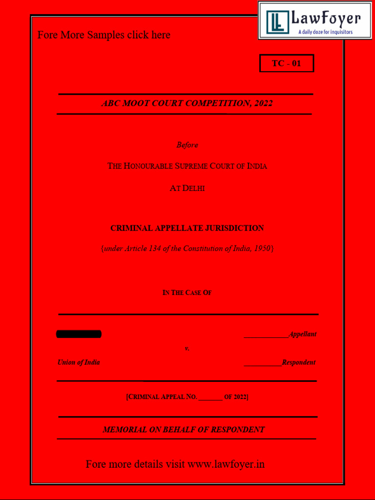 LawFoyer SampleMemorial PDF | PDF | Appeal | Common Law
