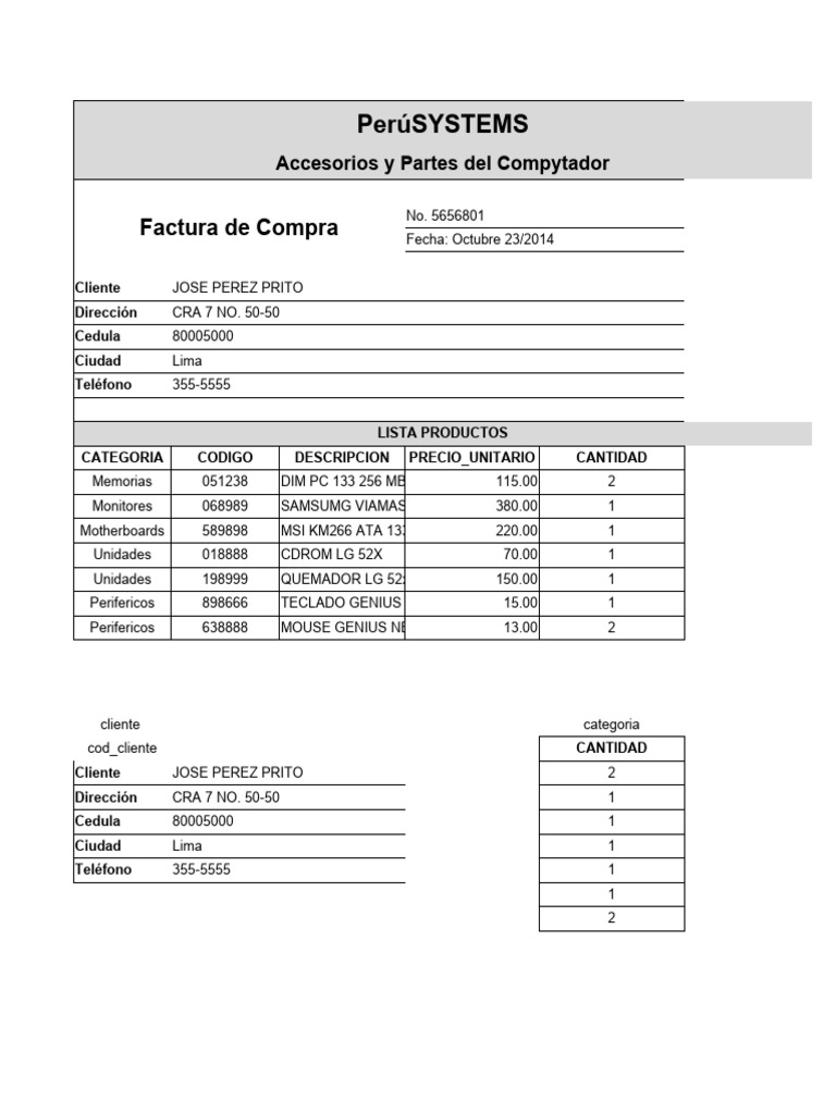 Factura de Compra: Accesorios LG 52X | PDF | Hardware de la computadora ...