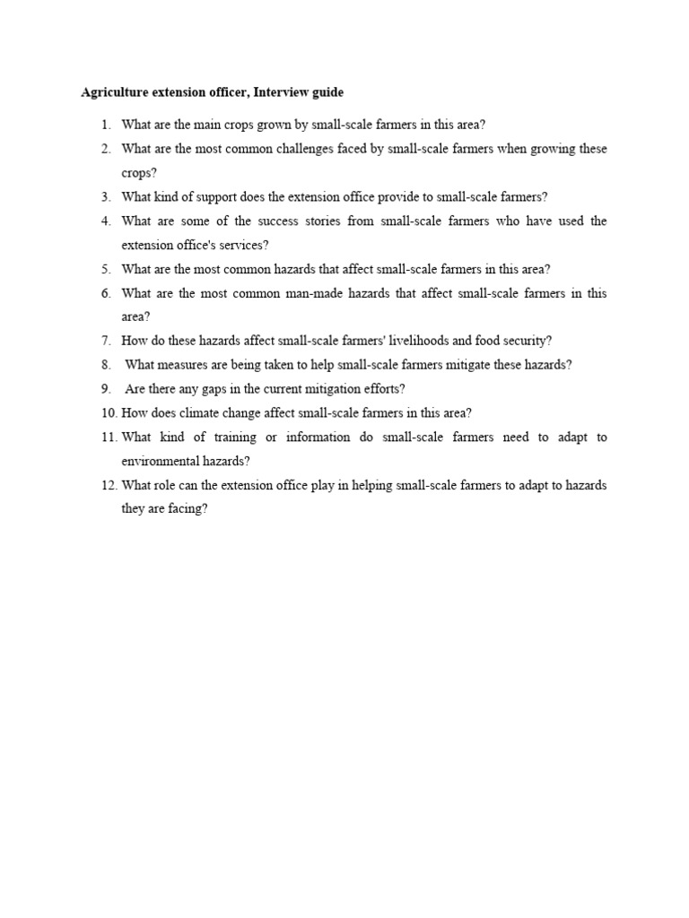 Agriculture Extension Officer Interview Guide | PDF | Social Science ...